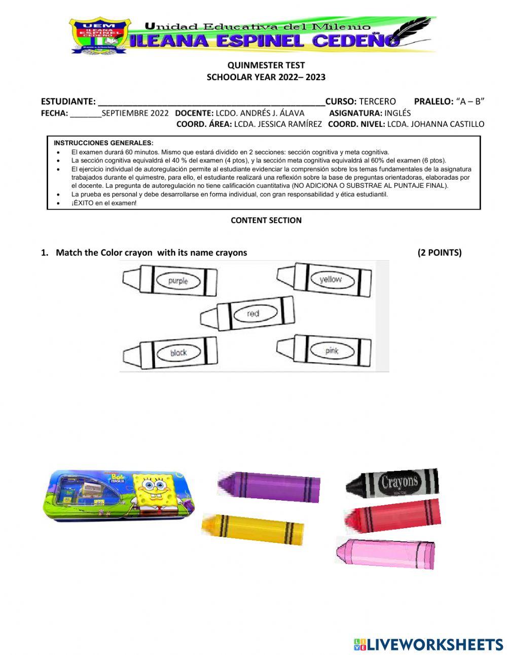 Examen Quimestral 3ro Adp worksheet | Live Worksheets
