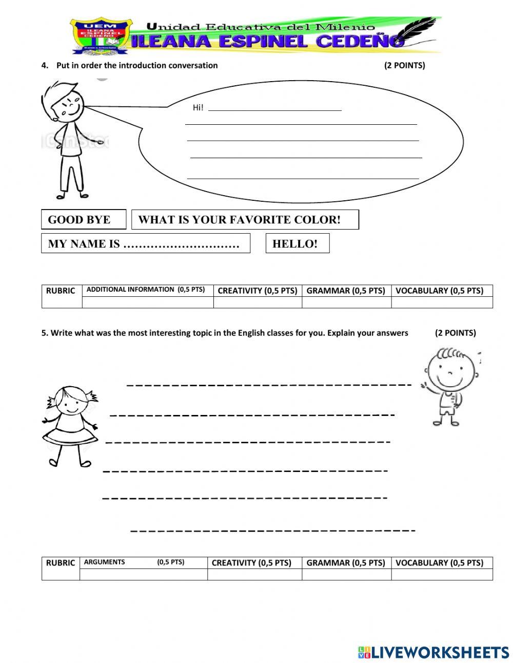 Examen Quimestral 3ro Adp worksheet | Live Worksheets