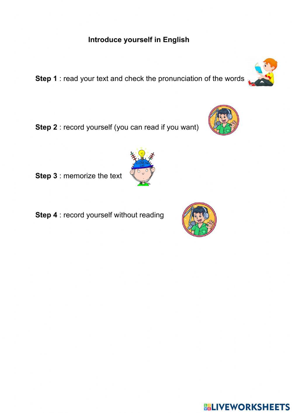 Self introduction online exercise for A1 | Live Worksheets