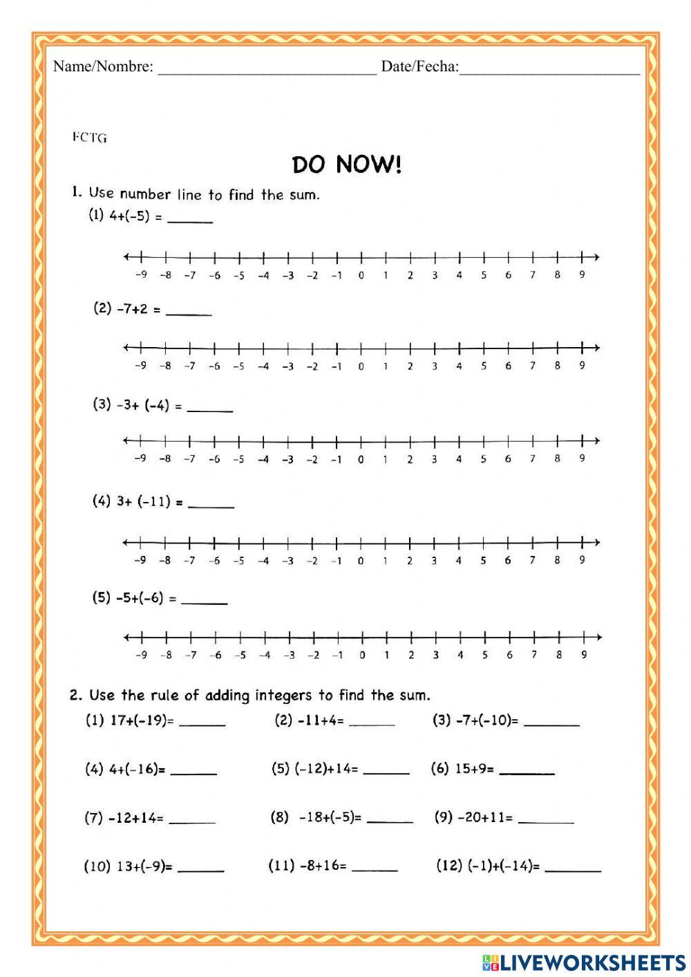 WCMFR Adding Integers worksheet | Live Worksheets