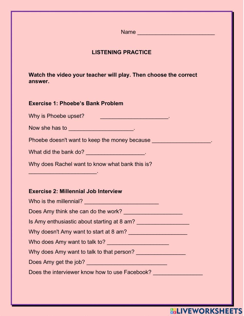 Listening online exercise for intermediate | Live Worksheets