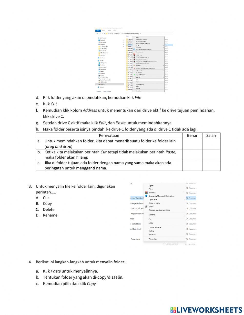 Pengelolaan Folder dan File worksheet | Live Worksheets