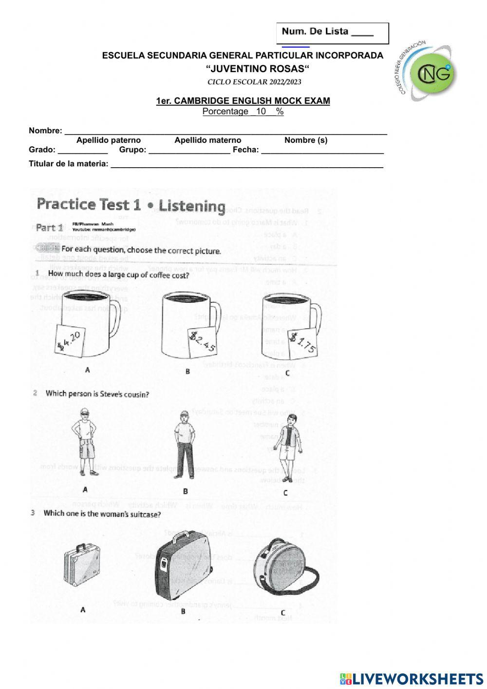 Listening-Mock Exam worksheet | Live Worksheets