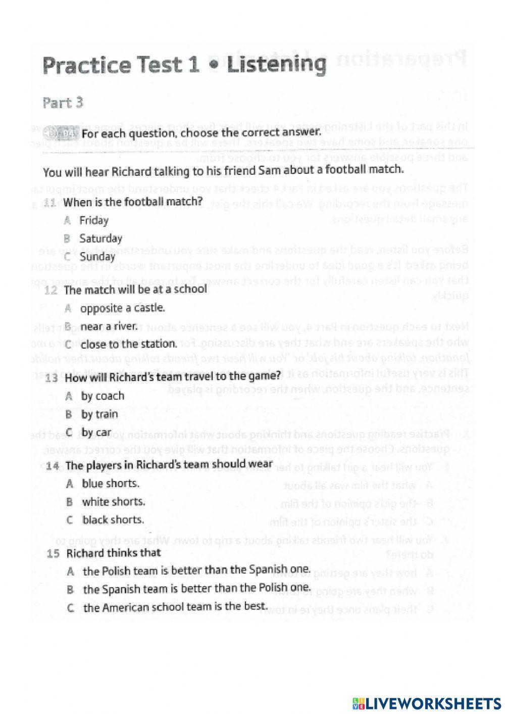 Listening-Mock Exam worksheet | Live Worksheets