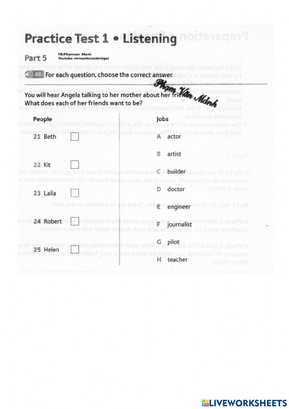 Listening-Mock Exam worksheet | Live Worksheets