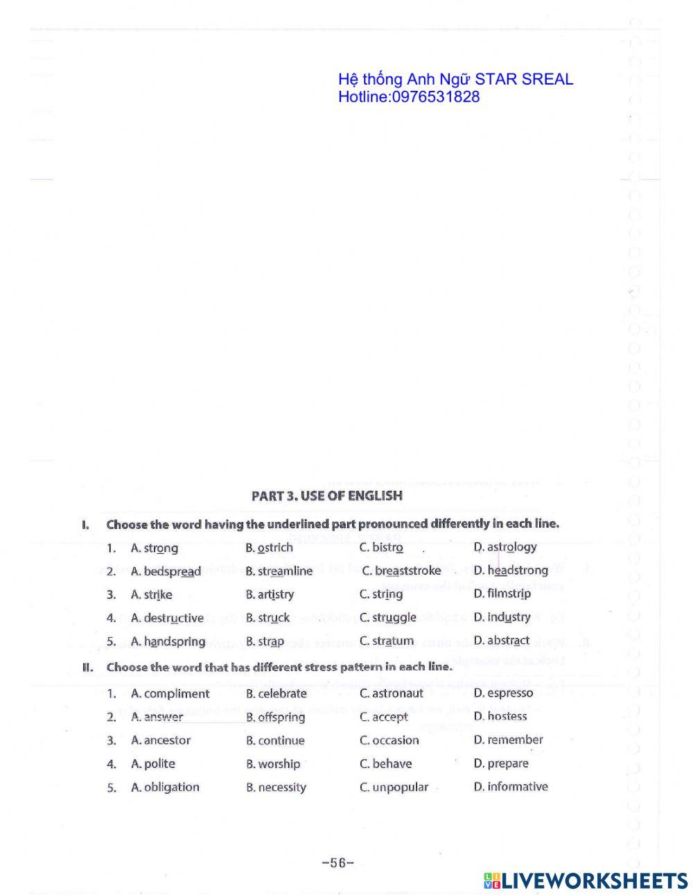 Unit 4:use of English worksheet | Live Worksheets