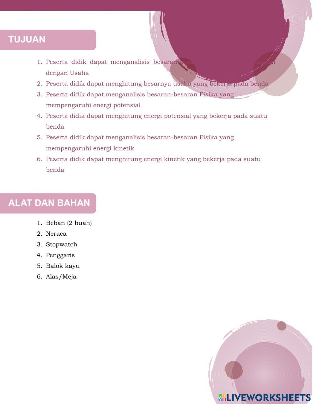 LKPD USAHA, Ep dan EK worksheet | Live Worksheets