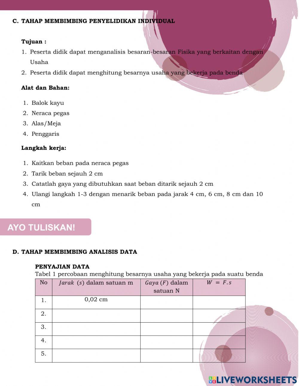 LKPD USAHA, Ep dan EK worksheet | Live Worksheets