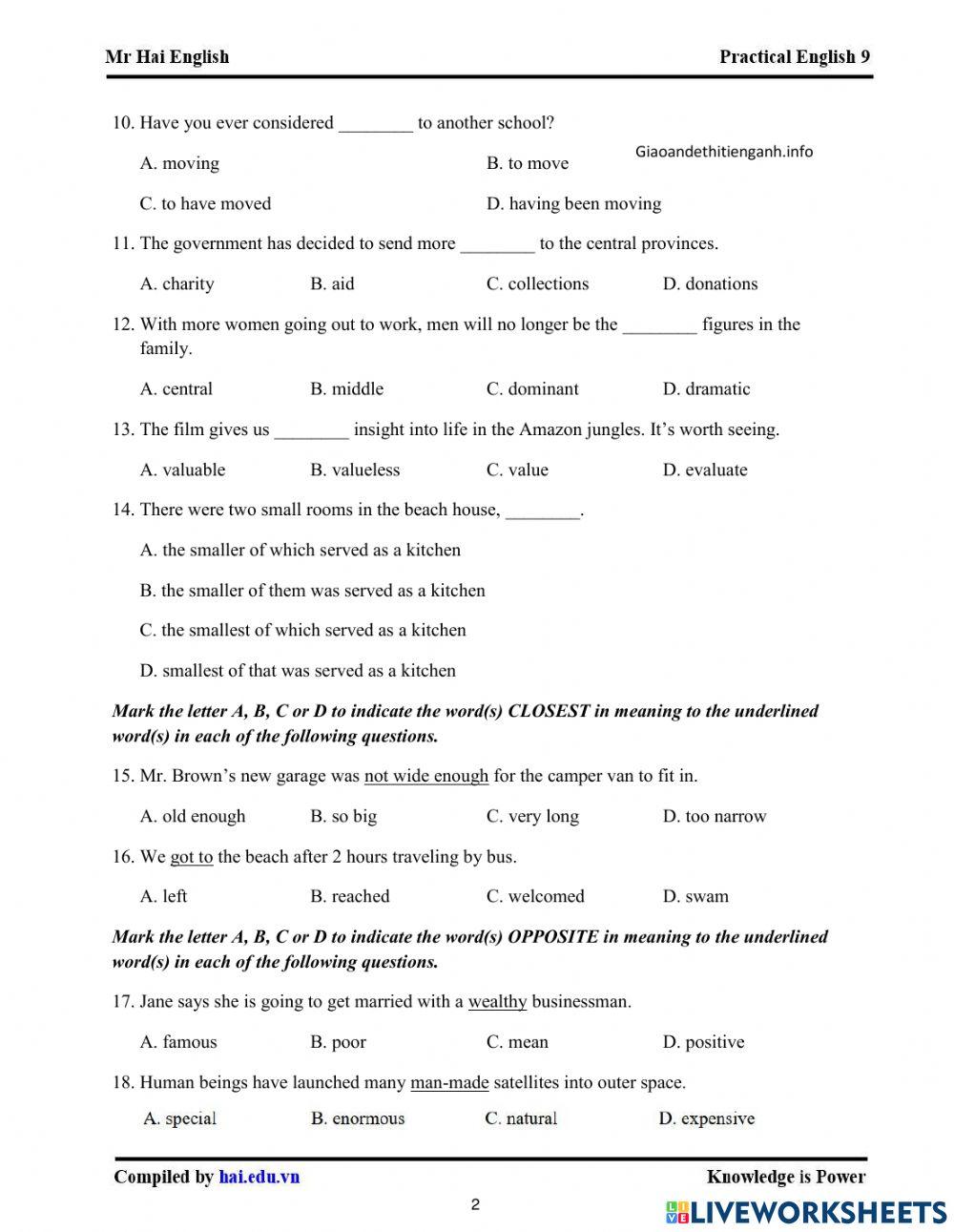 English 9 activity for Grade 9 | Live Worksheets