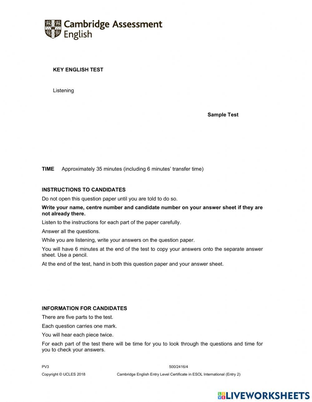 2439437 | Ket - LISTENING - TEST 1 | Mstham_123