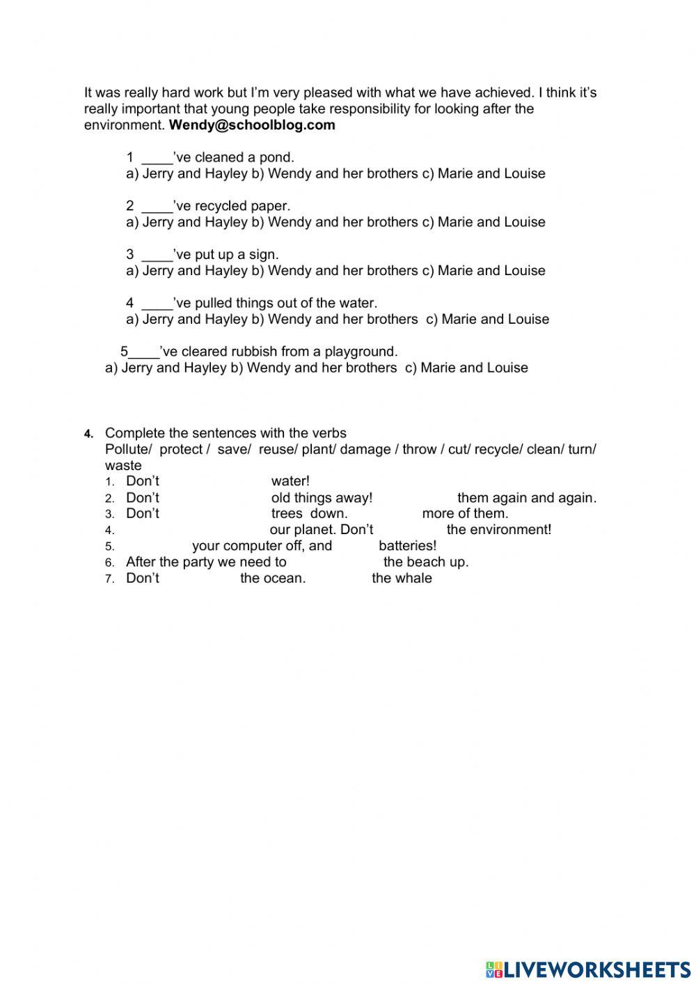 Test year 7 Environment online exercise for | Live Worksheets