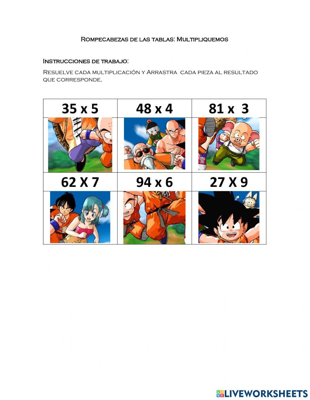 Rompecabeza de las multiplicaciones goku online exercise for | Live ...