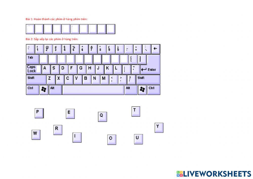 Hàng phím trên worksheet | Live Worksheets