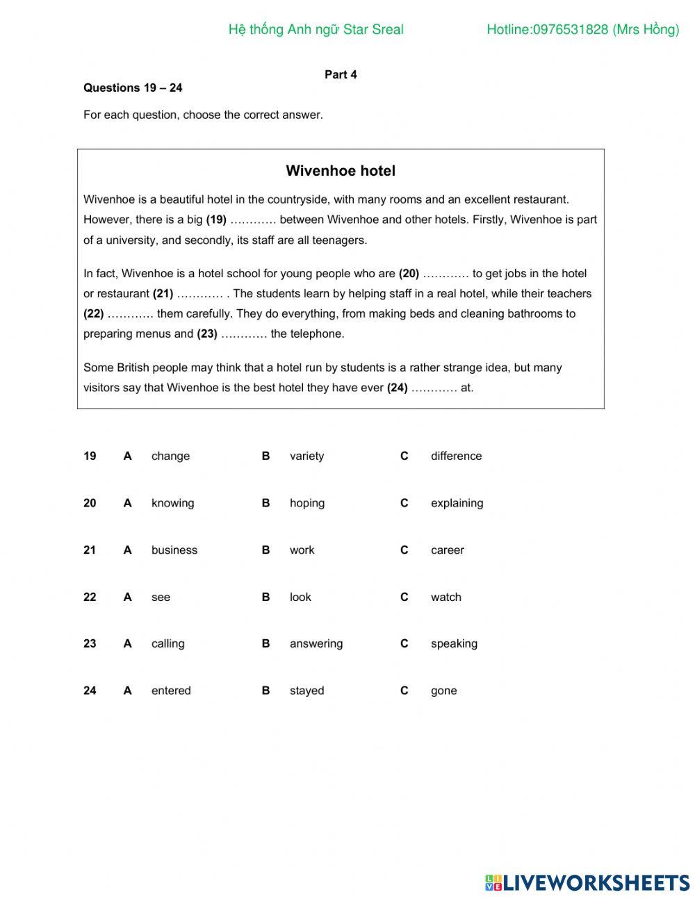 Part 4 RW worksheet | Live Worksheets