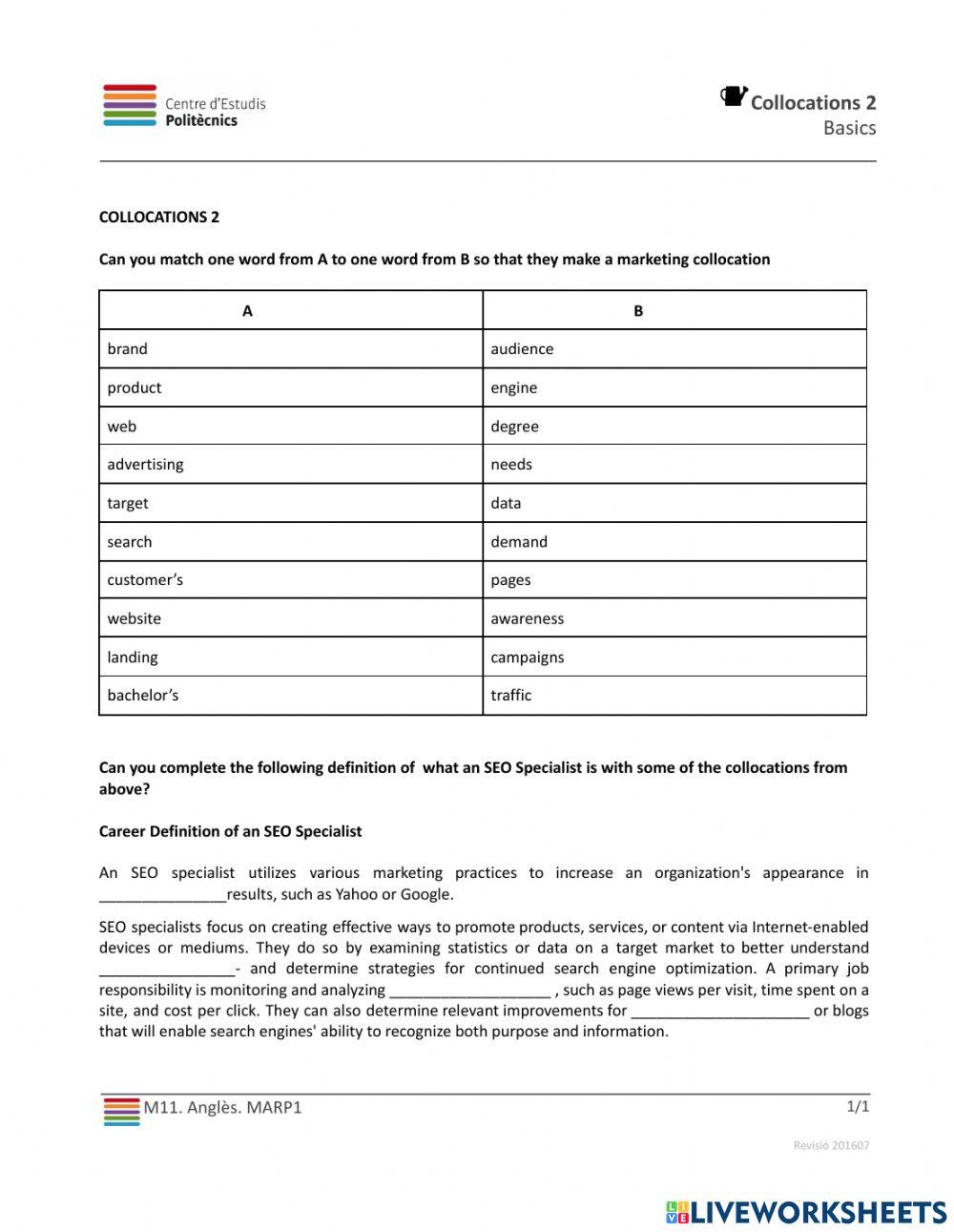 Collocations 2 | Free Interactive Worksheets | 5357413