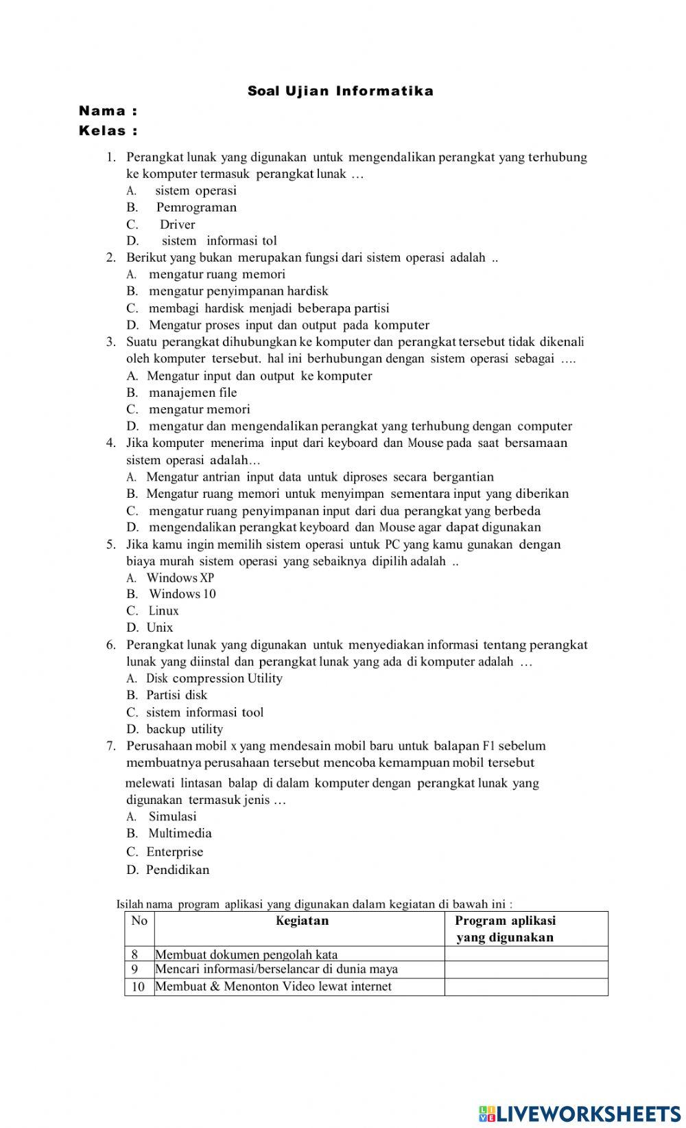 Informatika free activity | Live Worksheets