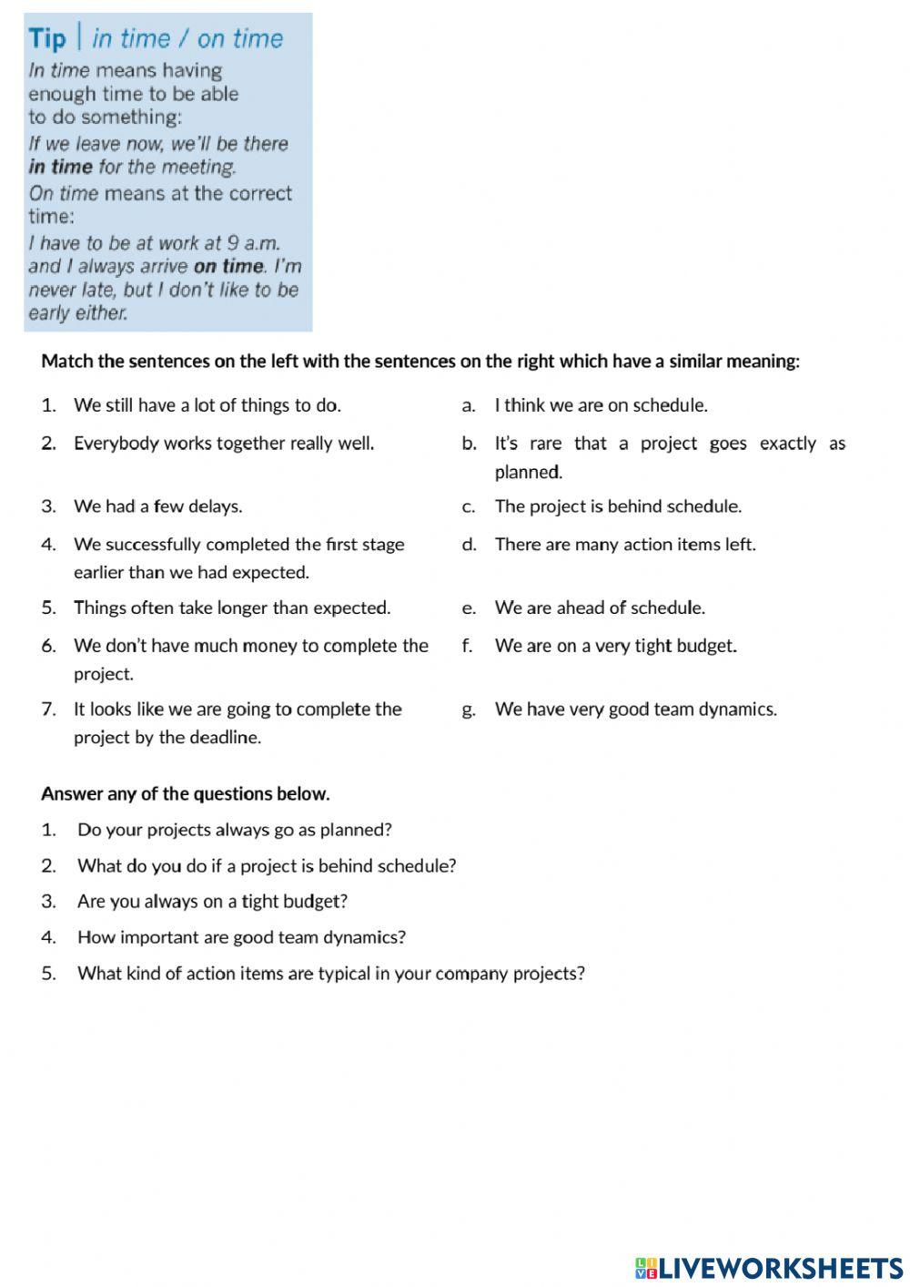 Projects interactive worksheet | Live Worksheets