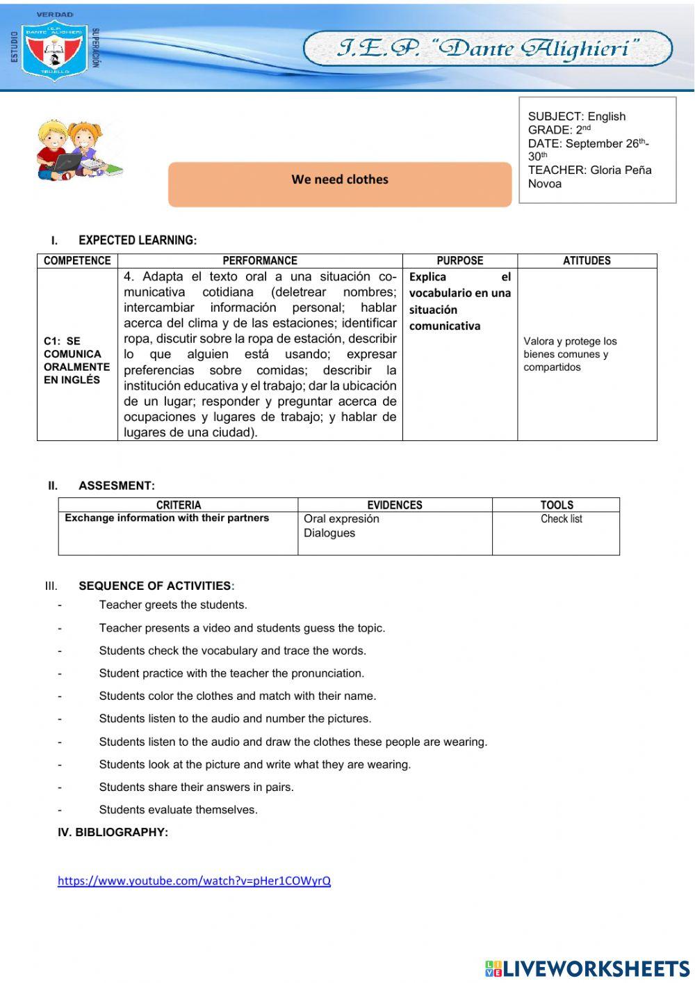 We need clothes worksheet | Live Worksheets