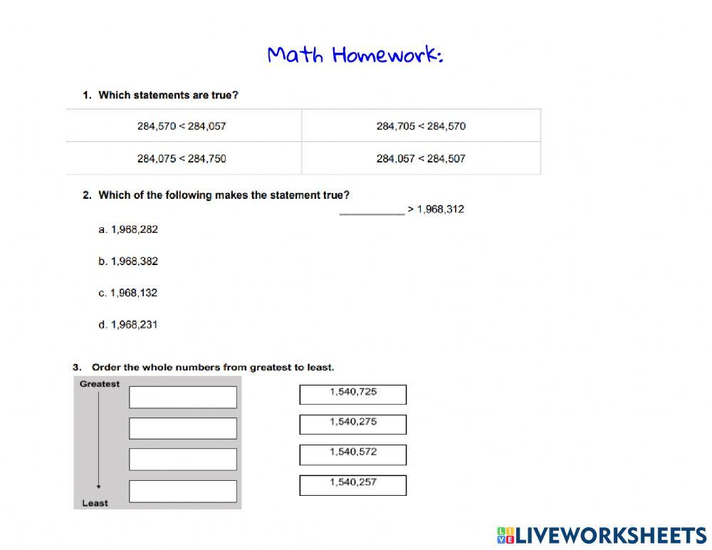 Homework Week 4 Thursday worksheet | Live Worksheets