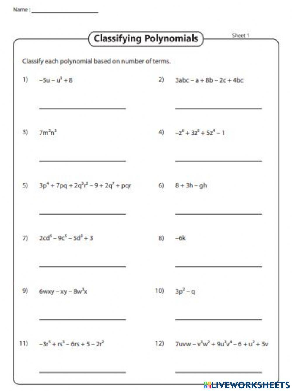 Classifying Alg… | Free Interactive Worksheets | 4143423
