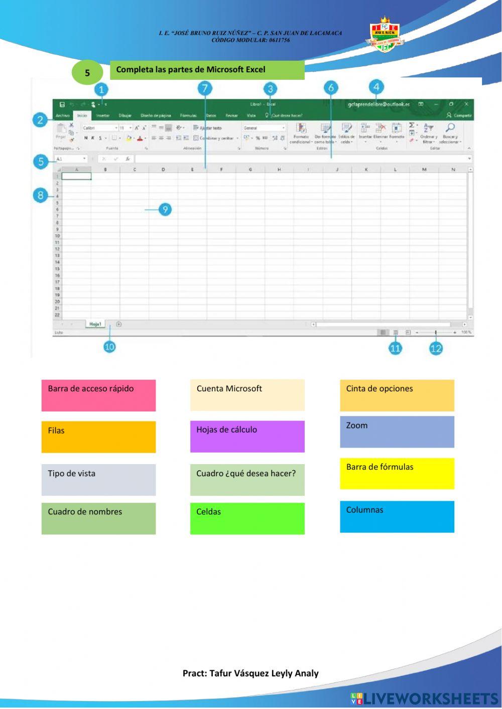 Interfaz de excel activity | Live Worksheets