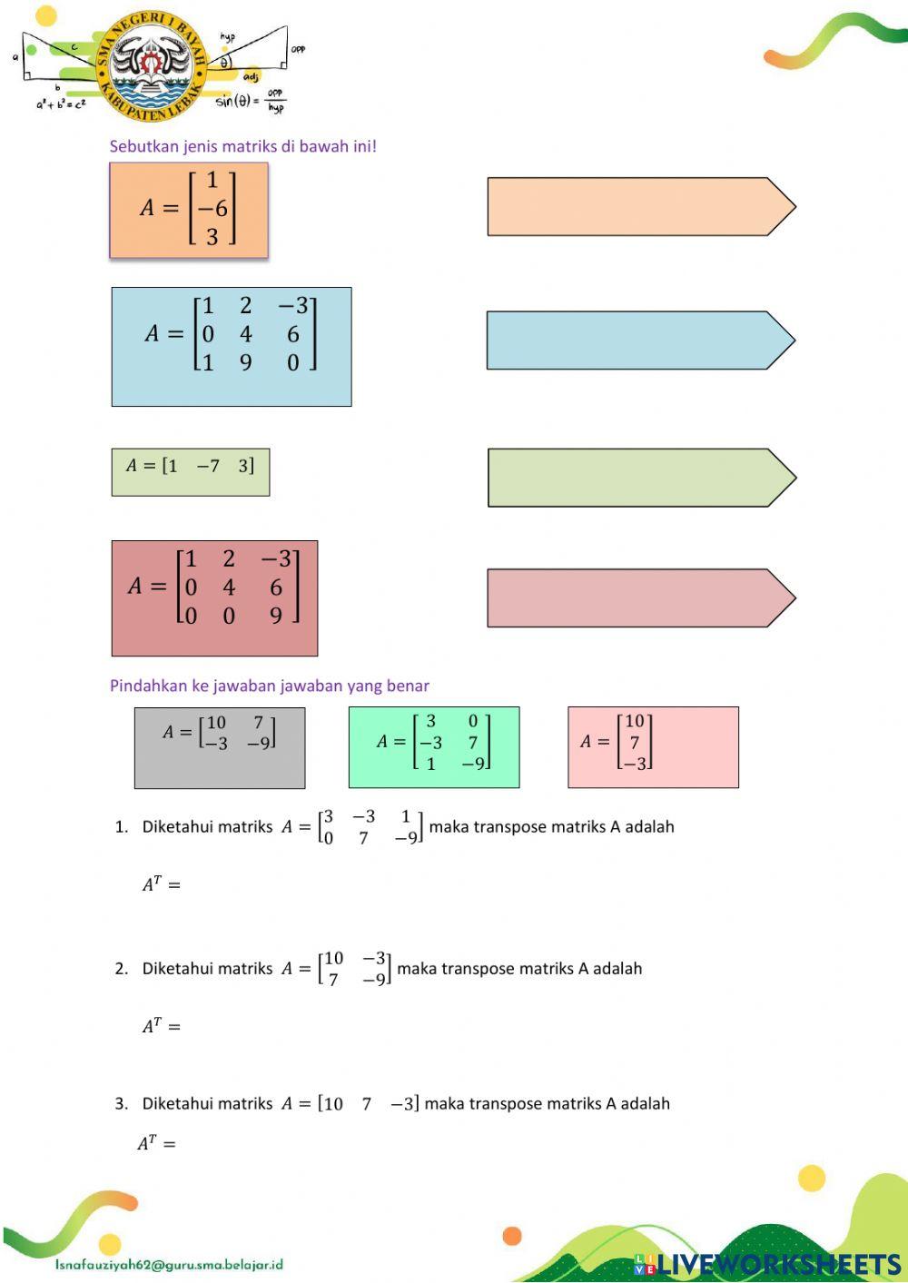 LKPD Matriks Part 1 worksheet | Live Worksheets