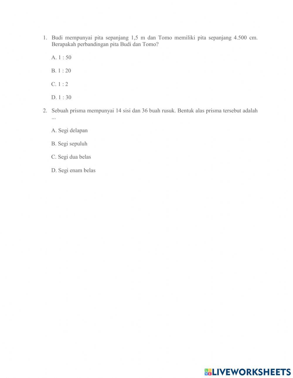 Soal matematika smp worksheet | Live Worksheets