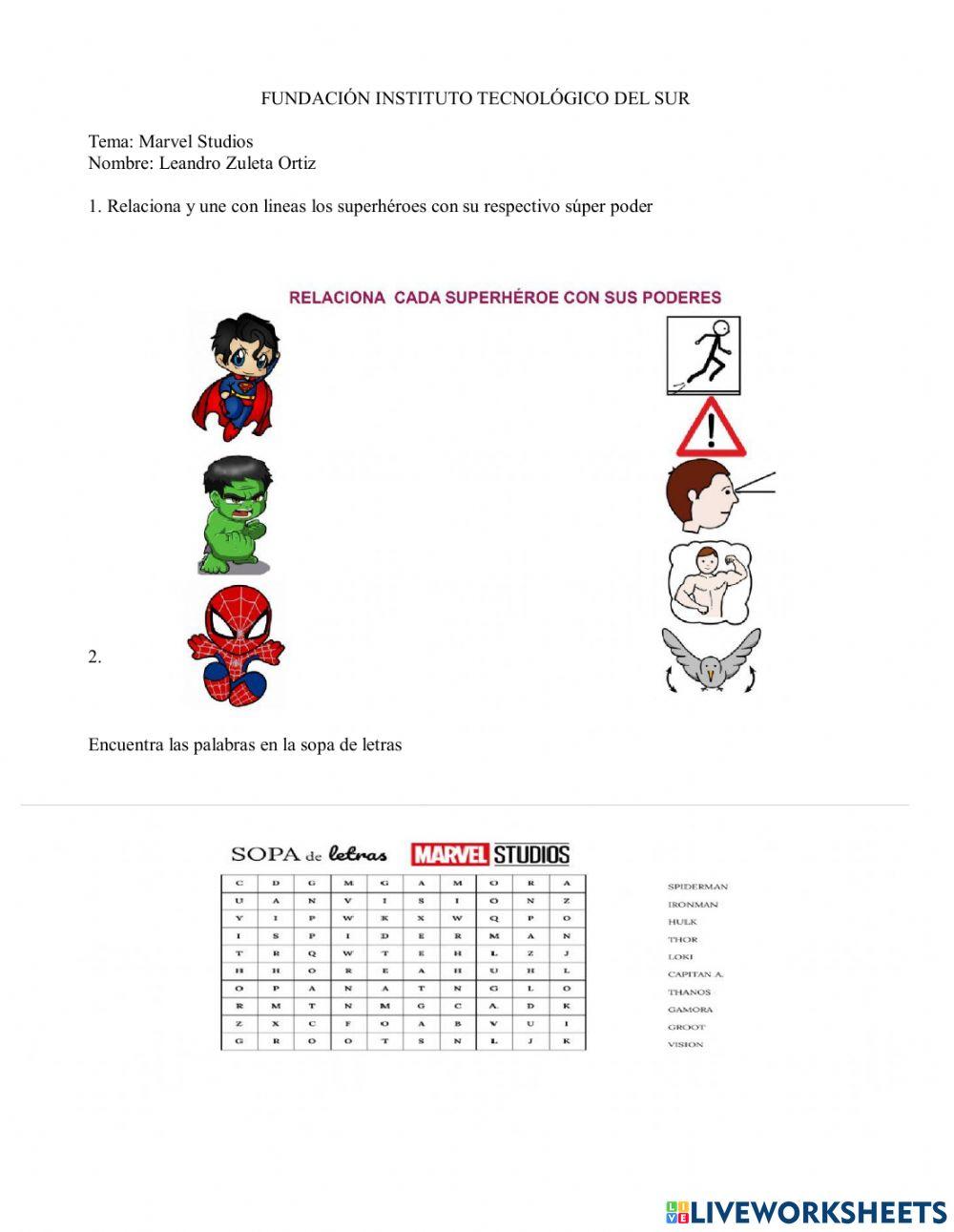 Marvel exercise | Live Worksheets