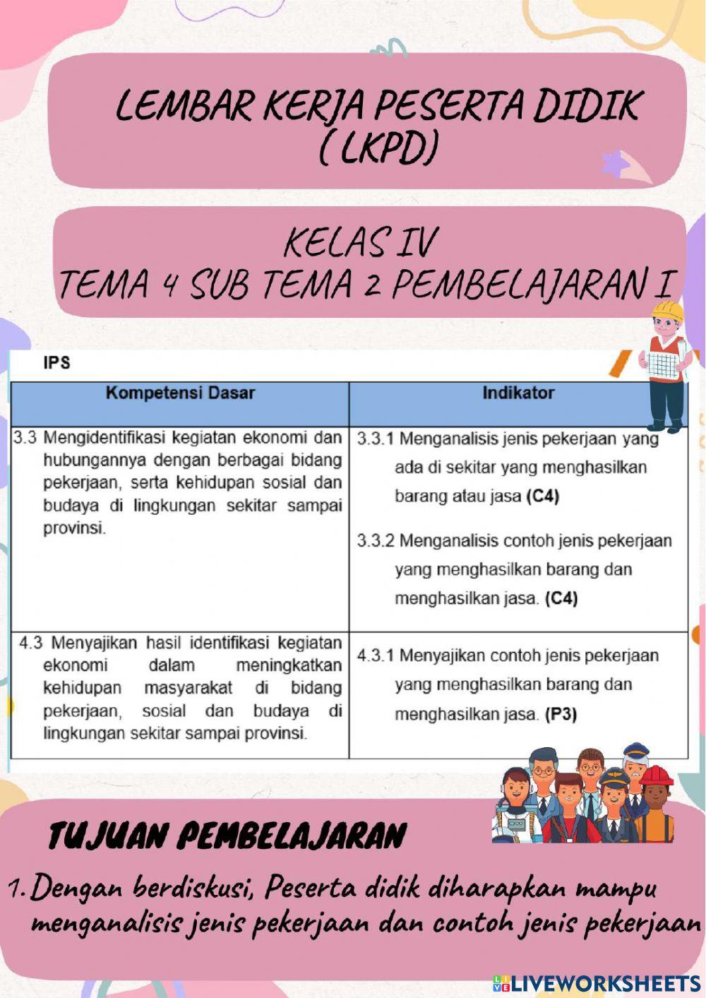Tema 4 sub tema 2 | Live Worksheets