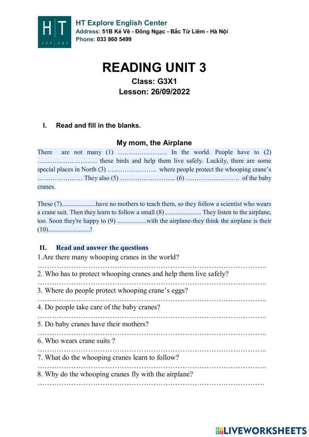 Reading online exercise for 4 | Live Worksheets