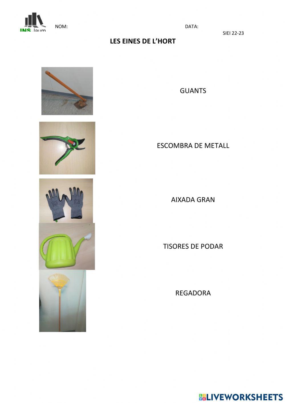 Eines de l'hort worksheet | Live Worksheets