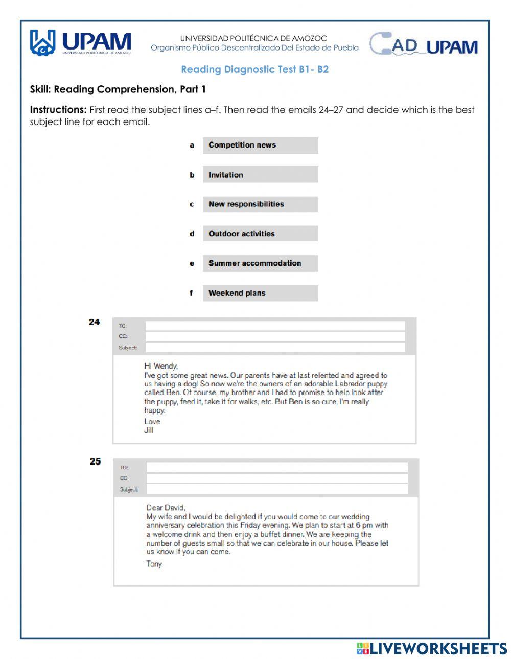 CAD_UPAM | Reading Test B1-B2 2440924 | LiveWorksheets