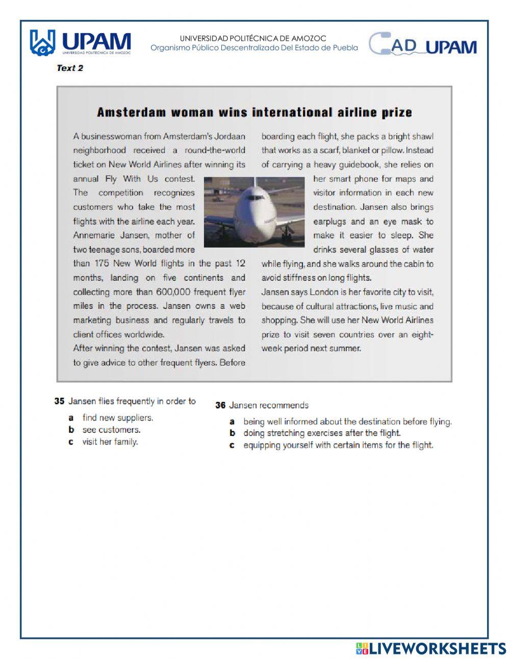 Reading Test B1-B2 online exercise for | Live Worksheets