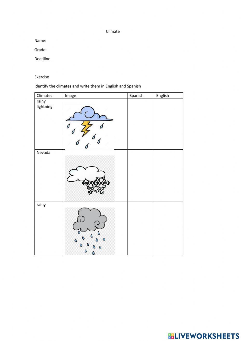 Pdf online worksheet: Clima | Live Worksheets