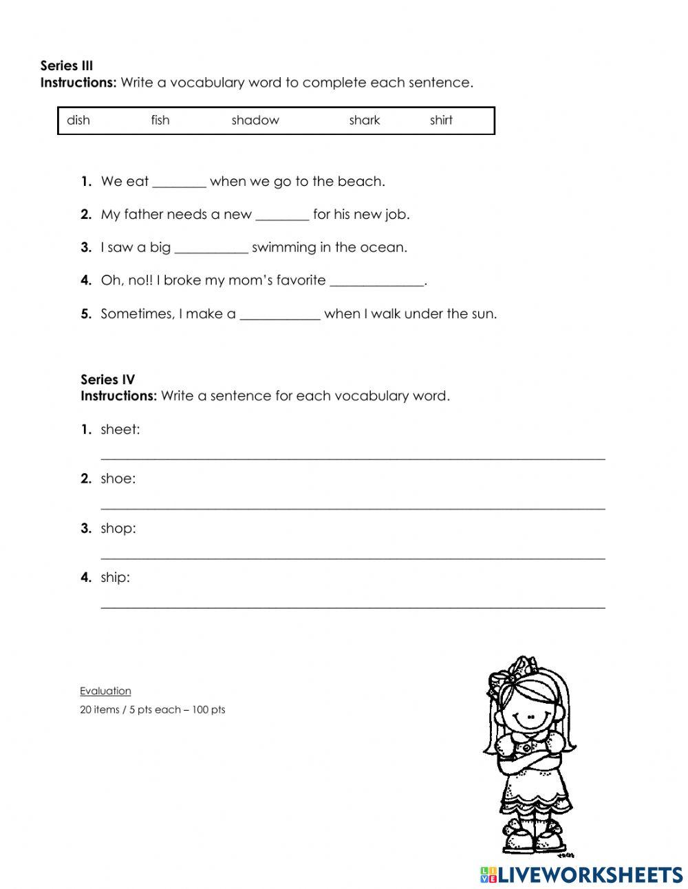 Spelling Lesson 3 - SH words CLASS PRACTICE worksheet | Live Worksheets
