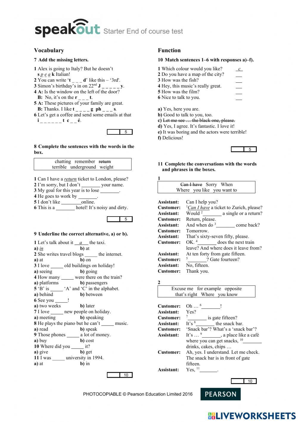 Starter exam | Free Interactive Worksheets | 2440952
