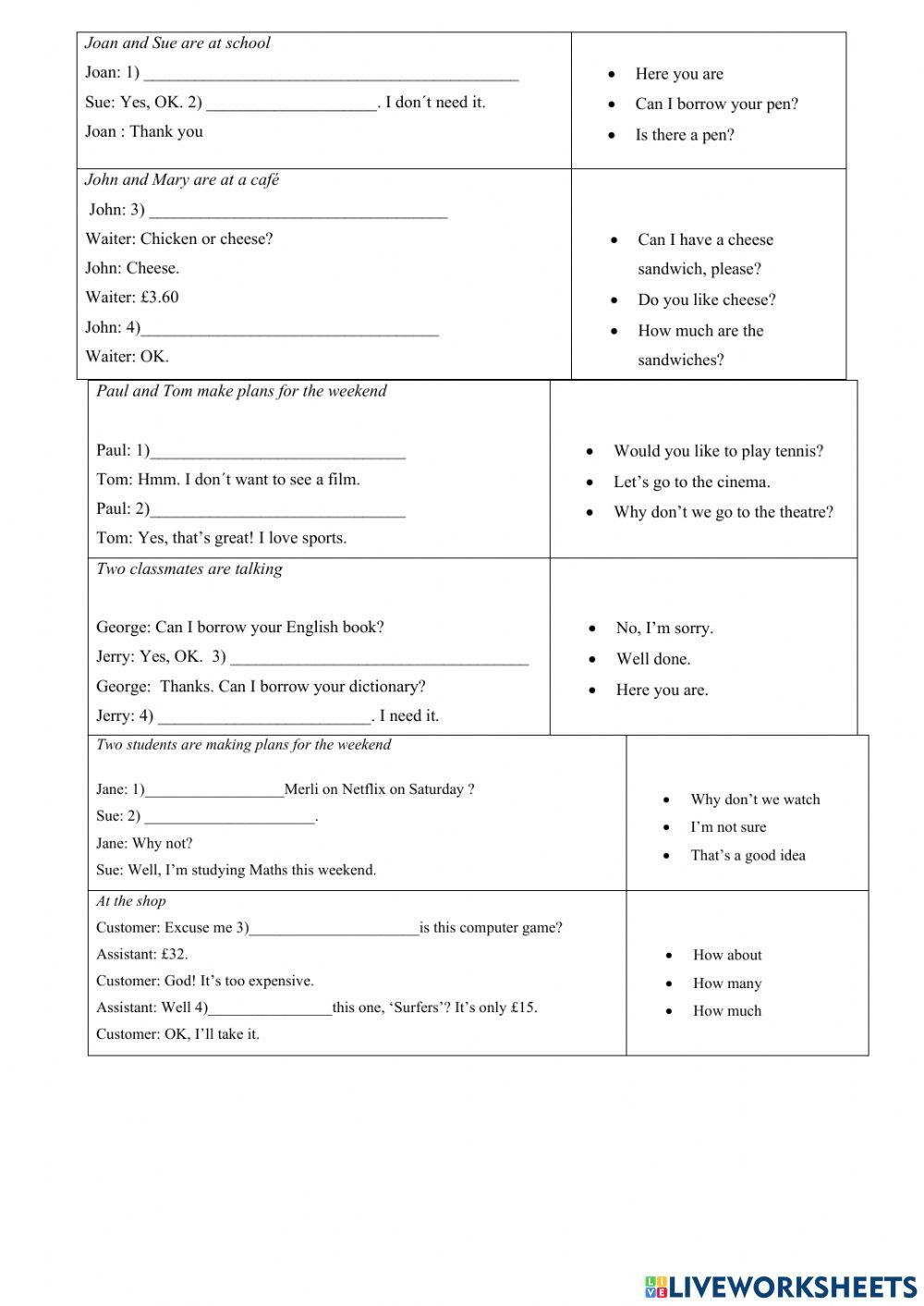 Dialogues Online Pdf Worksheet Live Worksheets