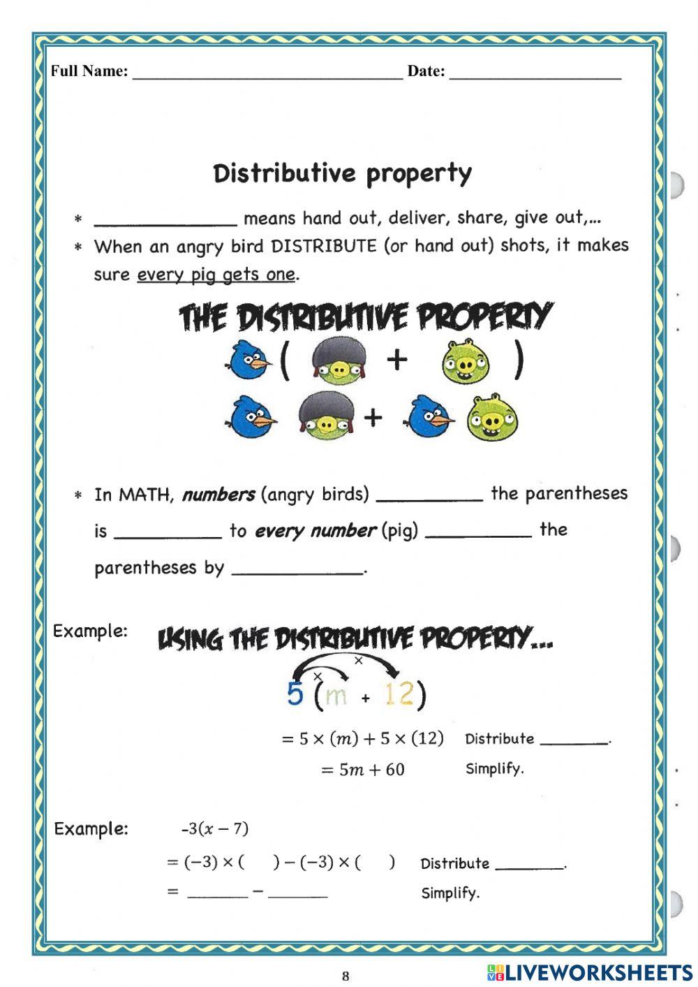 distributive property word problems