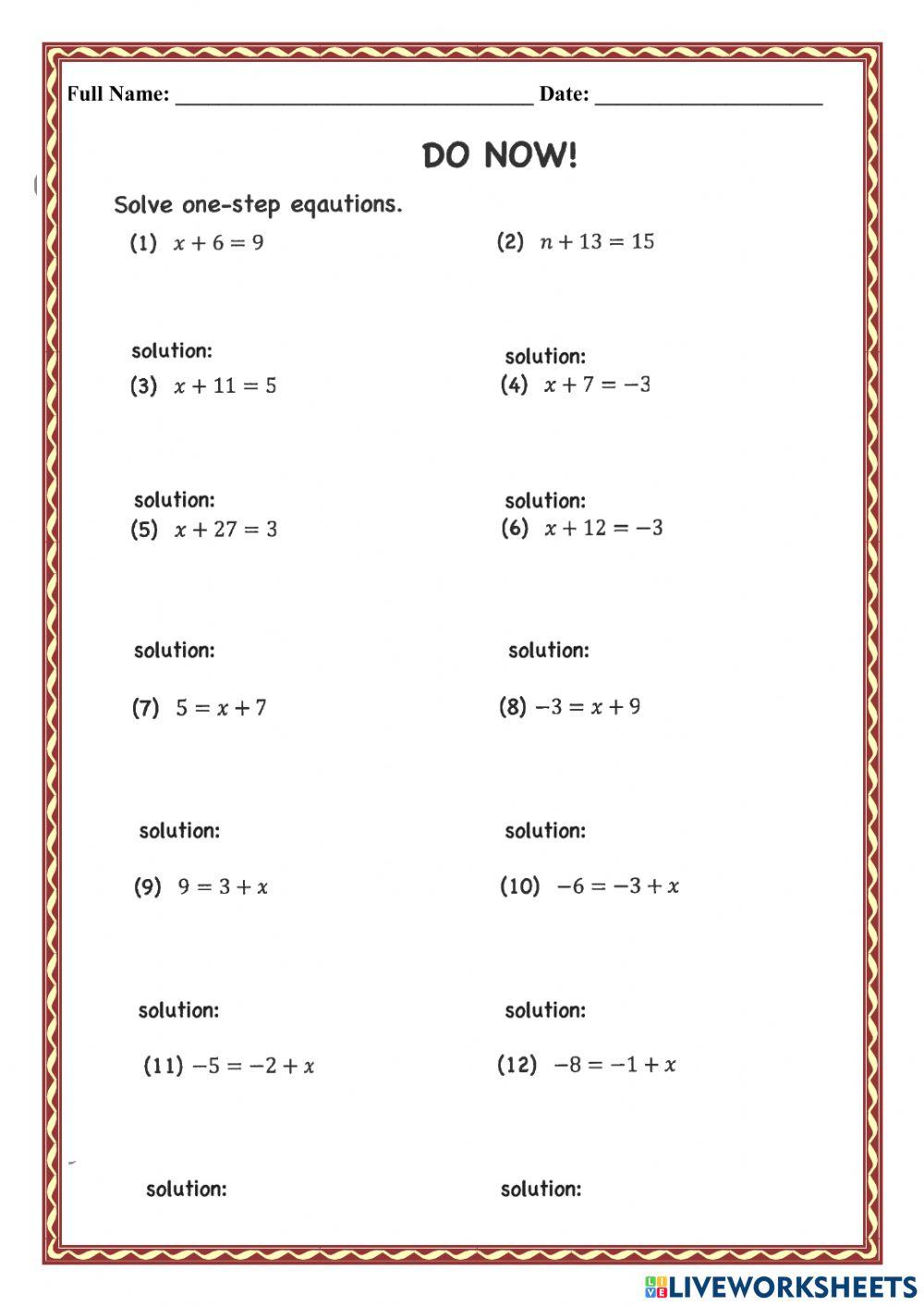 One Step Equations Addition Worksheet Mastering The Fundamentals Of
