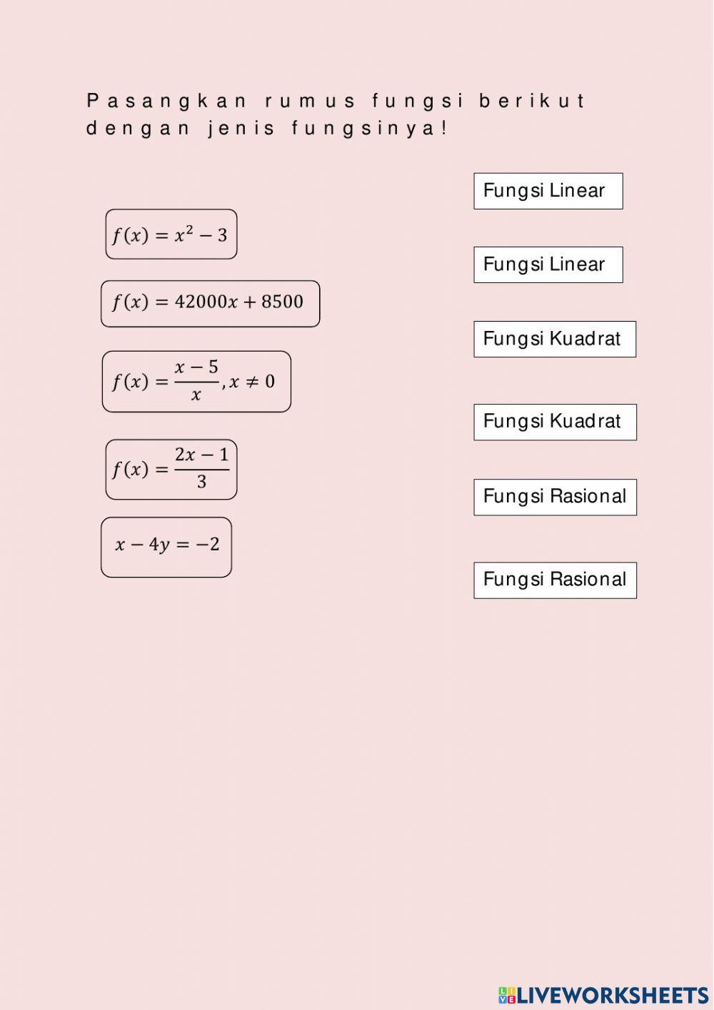 Jenis Fungsi worksheet | Live Worksheets