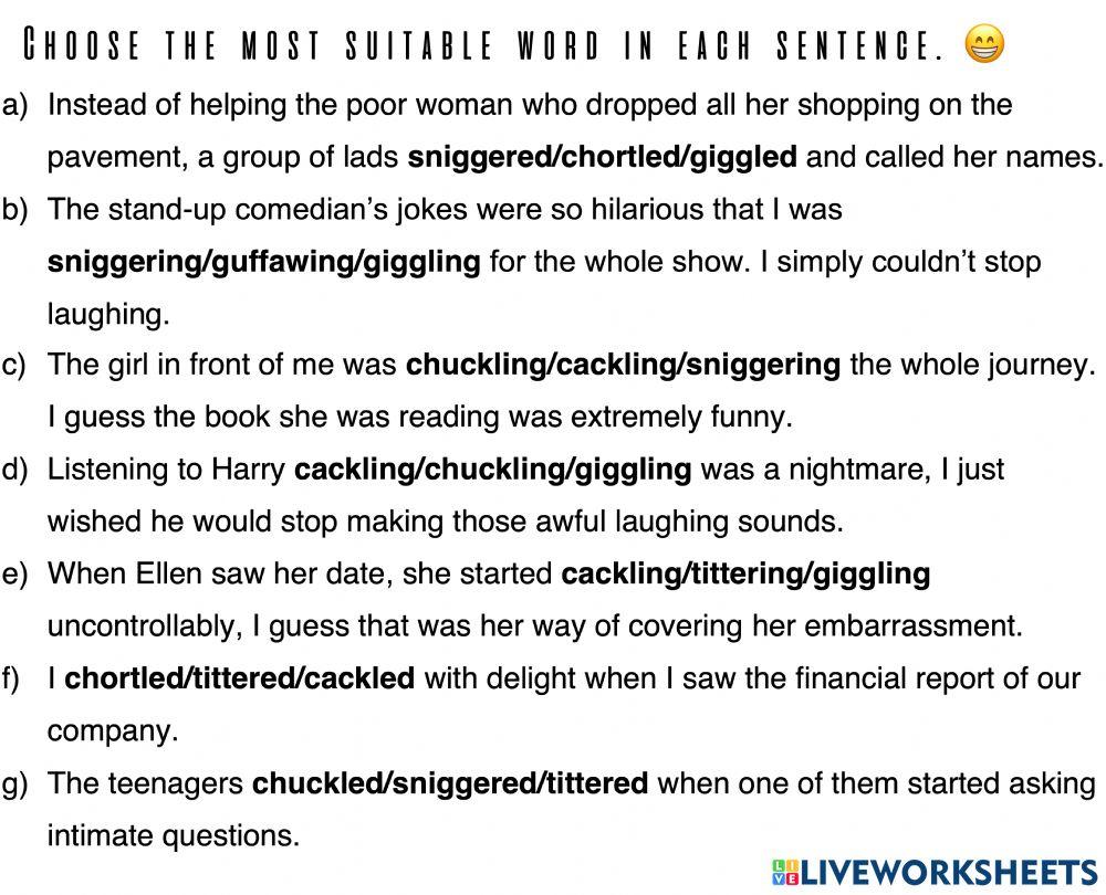 Laughing Verbs worksheet | Live Worksheets