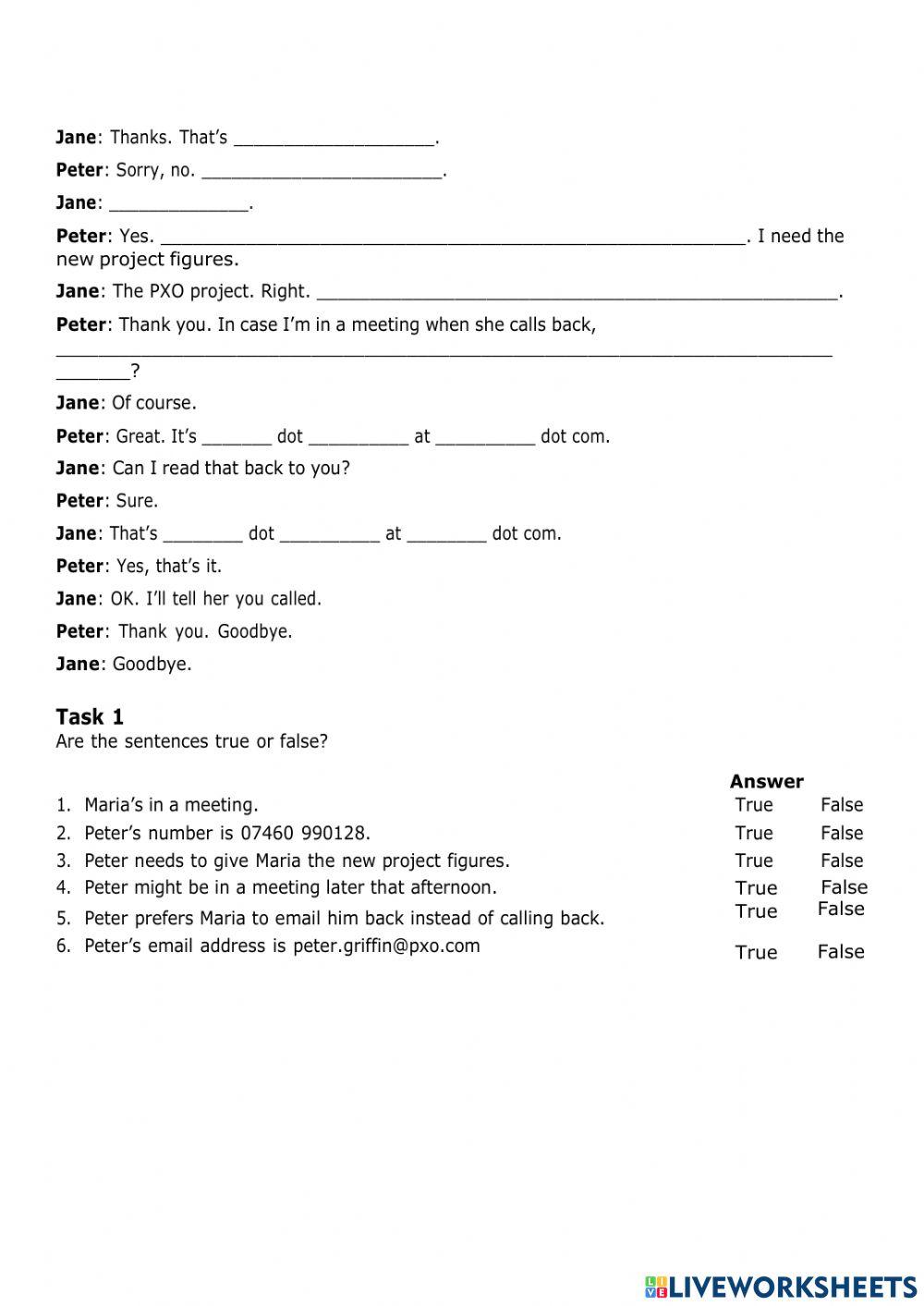 Taking simple phone worksheet | Live Worksheets