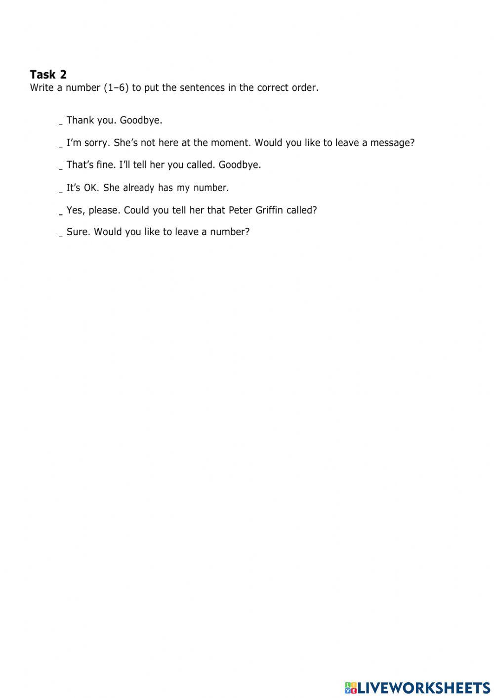 Taking simple phone worksheet | Live Worksheets