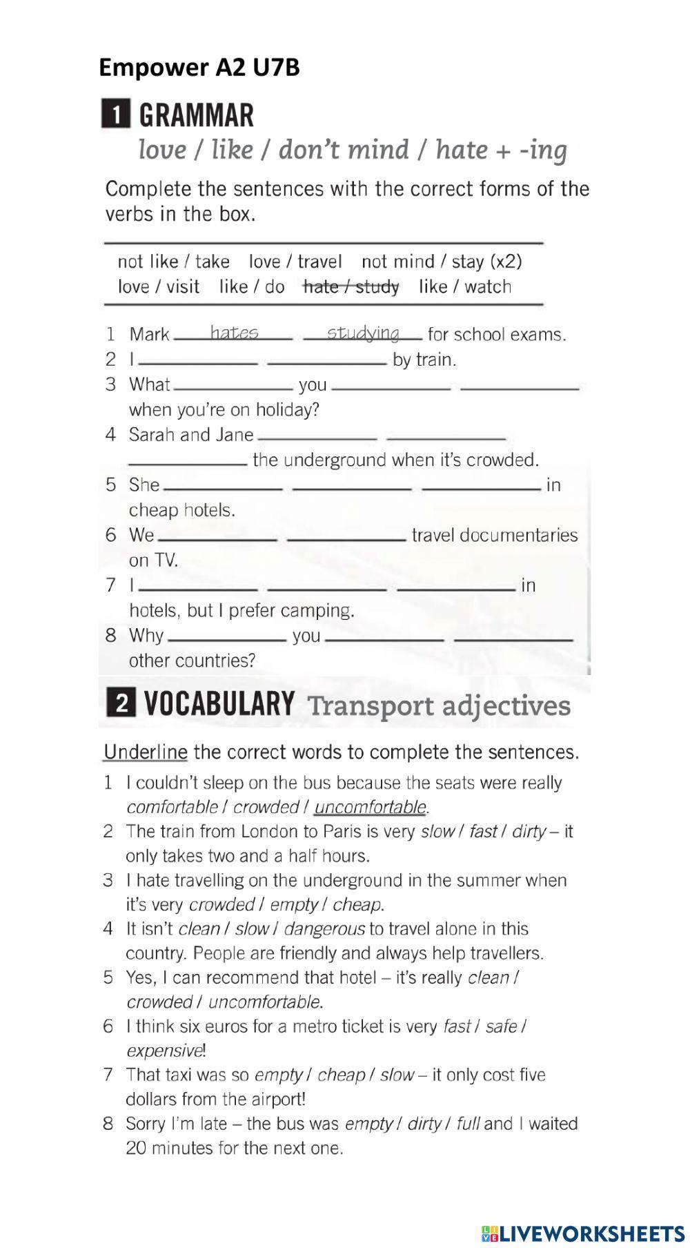 Empower A2 U7B worksheet | Live Worksheets