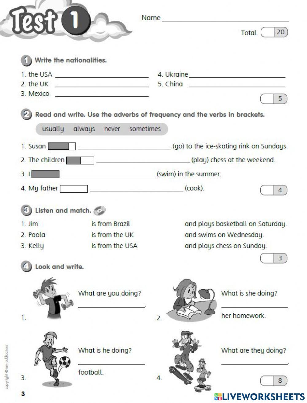 Smart junior 4-test 1 online exercise for | Live Worksheets