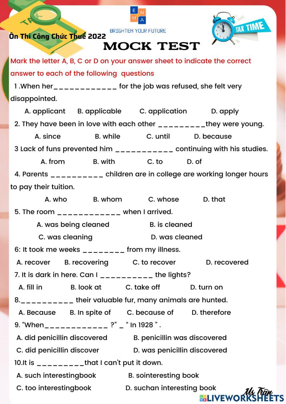 Mock test online exercise for 13 | Live Worksheets