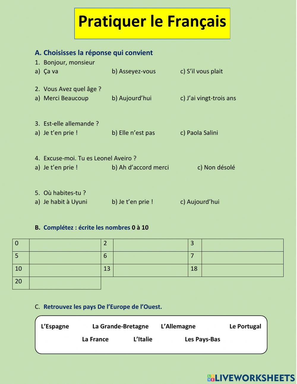 Pratique interactive worksheet | Live Worksheets