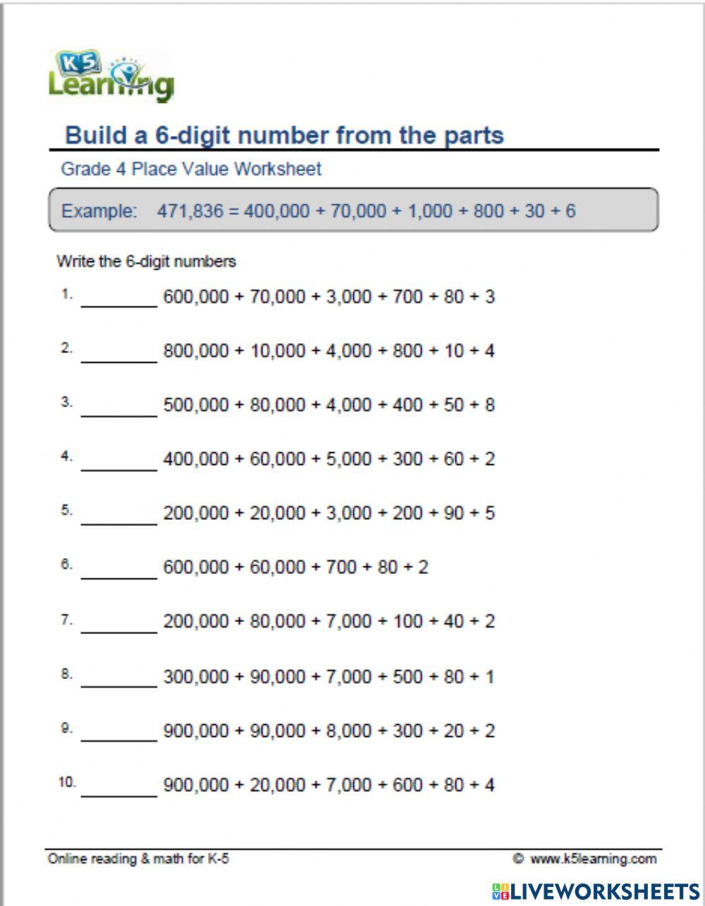 place value worksheet online exercise for | Live Worksheets