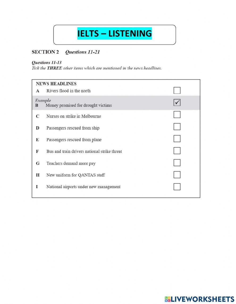 Ielts-listening no 2 worksheet | Live Worksheets