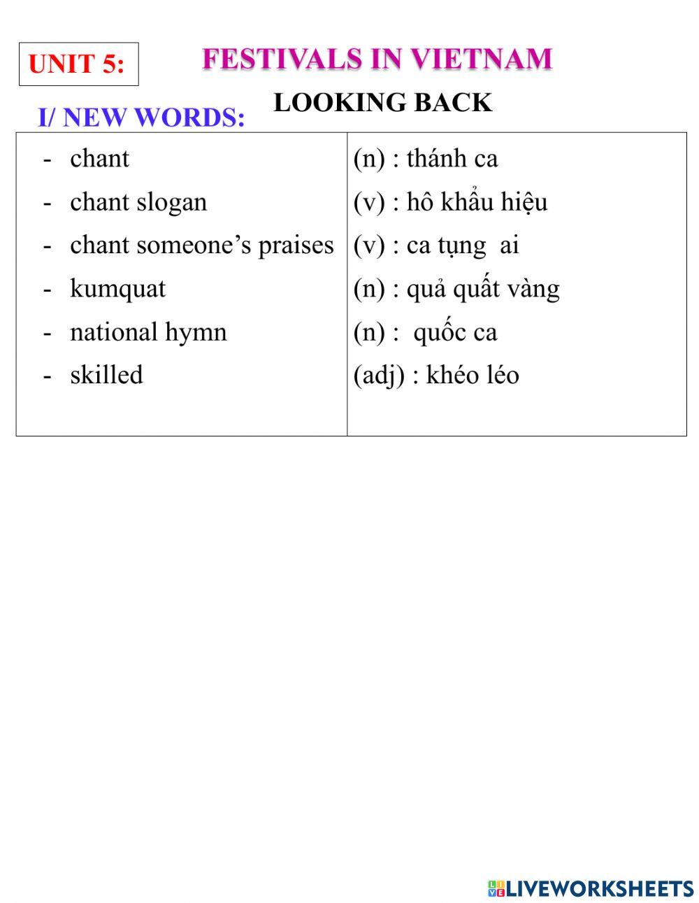 English 8-unit 5- looking back worksheet | Live Worksheets